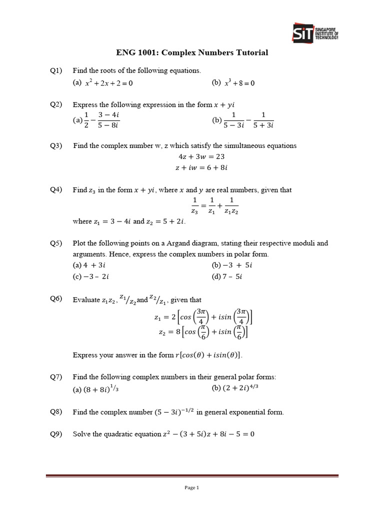 Engineering Mathematics Tutorials | Pdf | Complex Number | Mathematical 