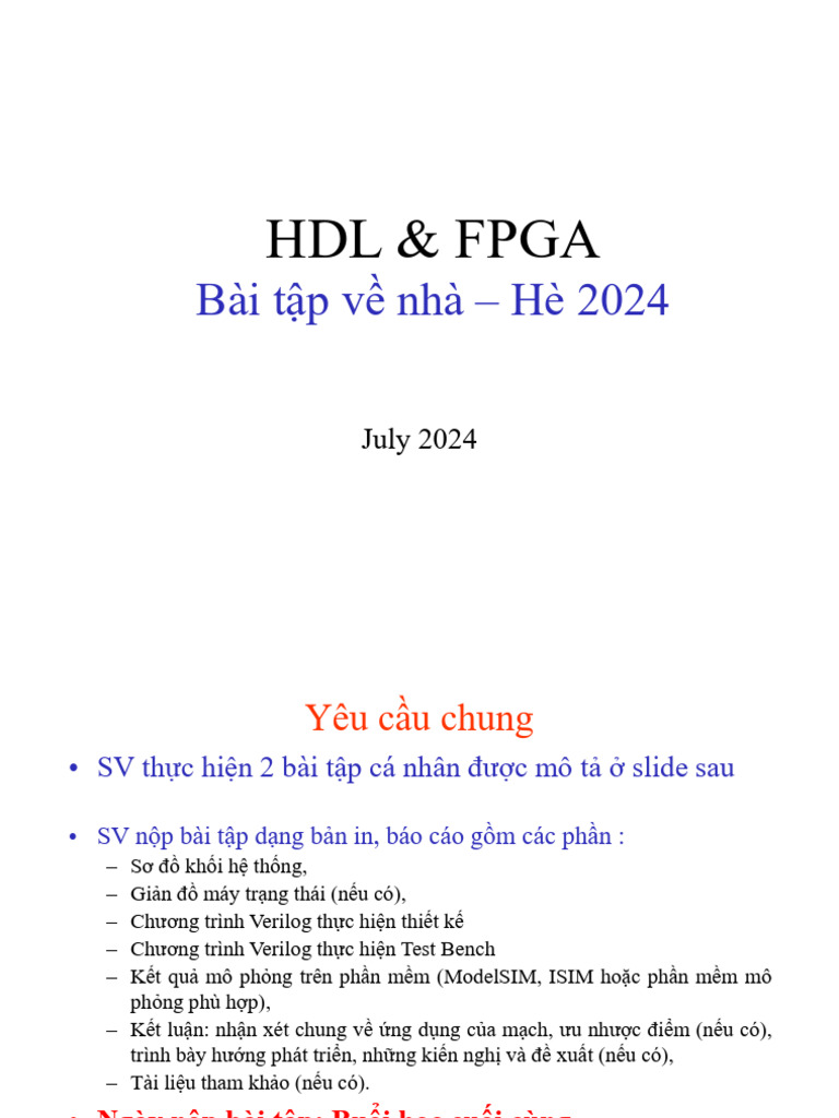 Hdl and Fpga Baitapvenha He2024 | PDF
