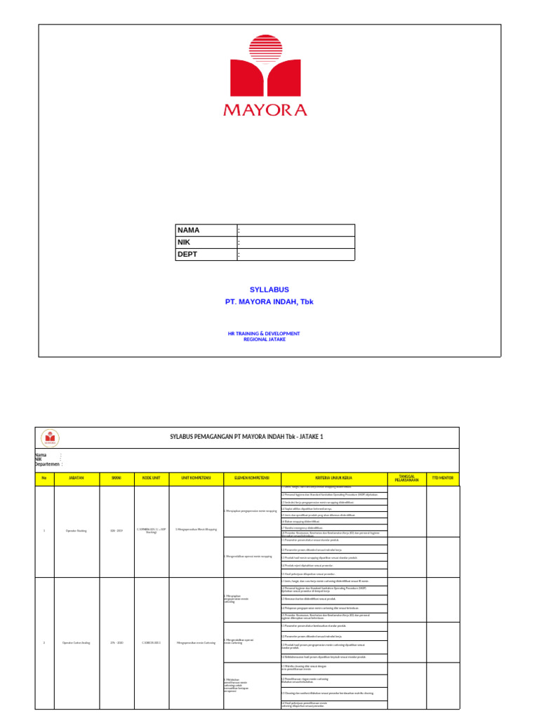 Silabus Pemagangan m1 Operator Packing | PDF