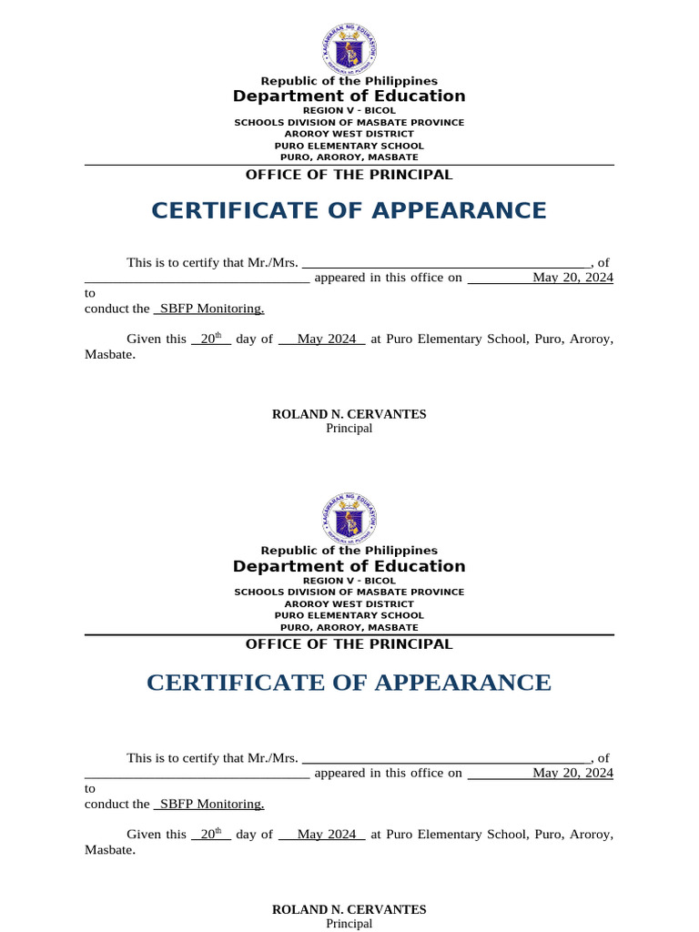 Certificate of Appearance | PDF