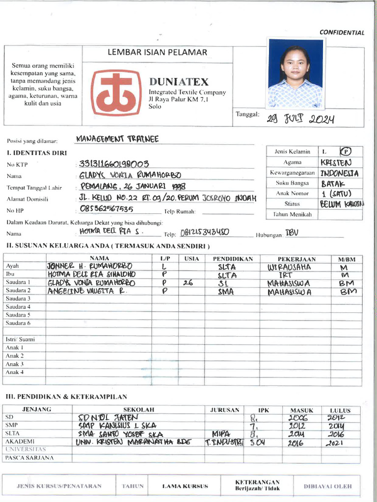 Lembar Isian Pelamar | PDF