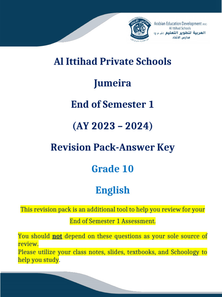 1 IPS EoT1 Revision Pack+AK G10 English | PDF | Abraham Lincoln | Second Language