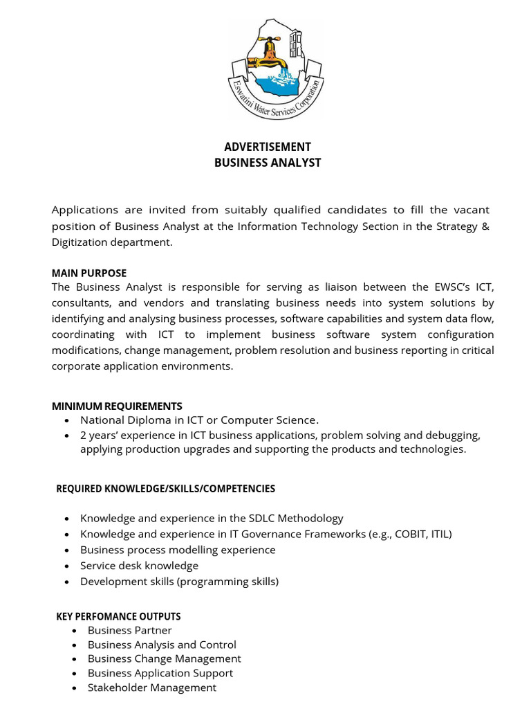 Business Analyst Position at EWSC | PDF