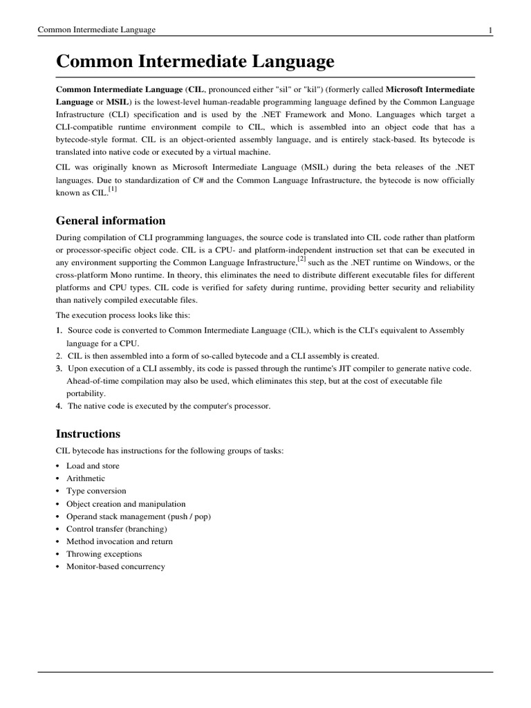 Common Intermediate Language | PDF | Computer Architecture | Computer Science
