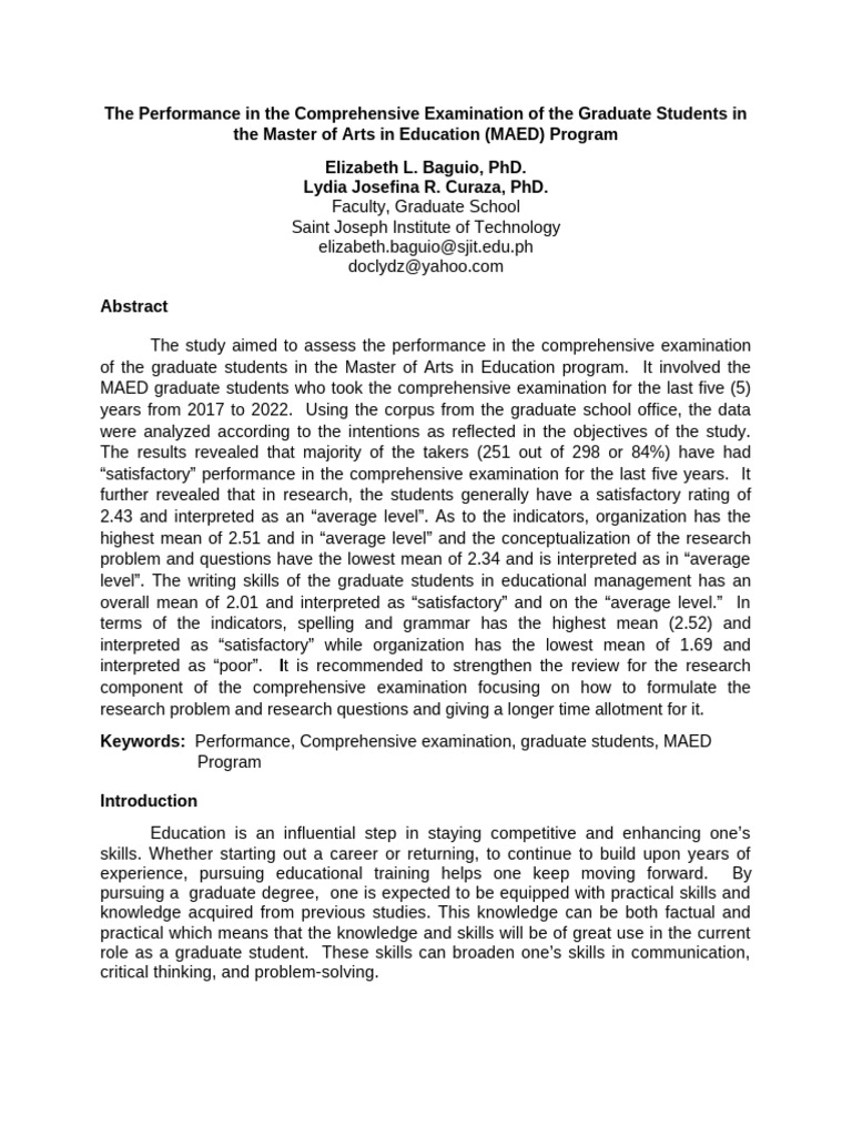 MAED Graduate Exam Performance Analysis | PDF | Knowledge | Graduate ...