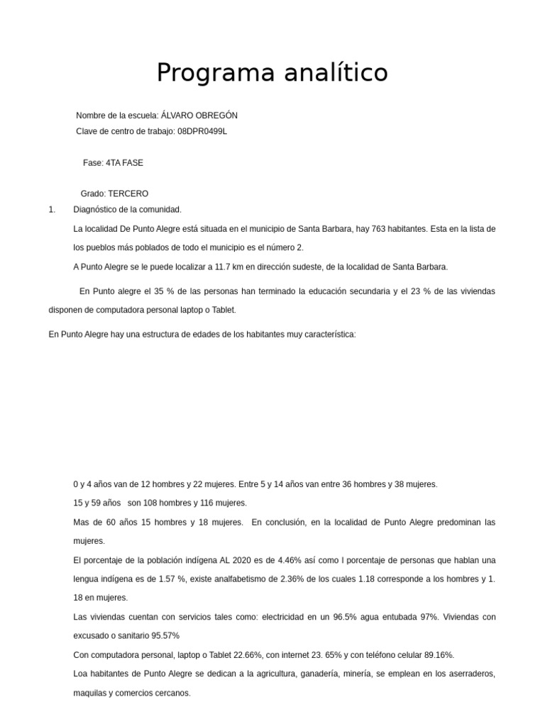 Formato Programa Analítico Por Grado Primaria | PDF | Comunidad ...