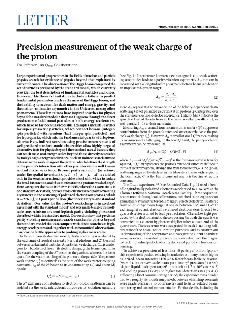 Precision measurement of the weak charge of the proton | PDF | Elementary Particle | Standard Model