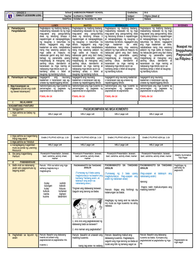 Q2 DLL Filipino3 Week5 | PDF