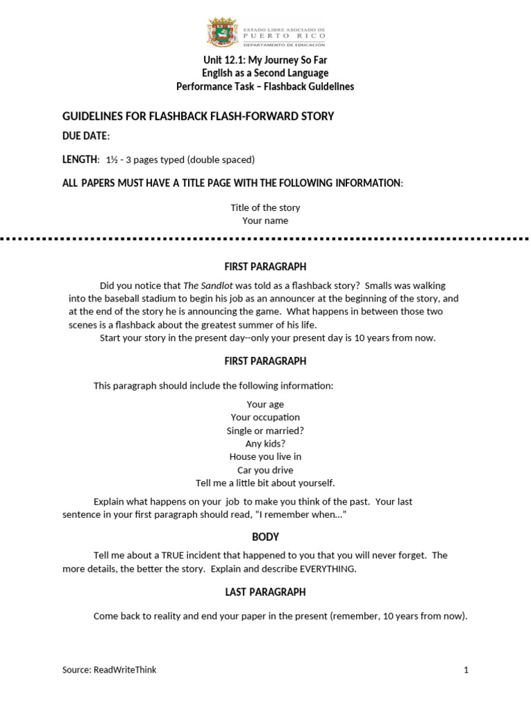 12.1 Performance Task - Flashback Guidelines | PDF | Language Arts ...