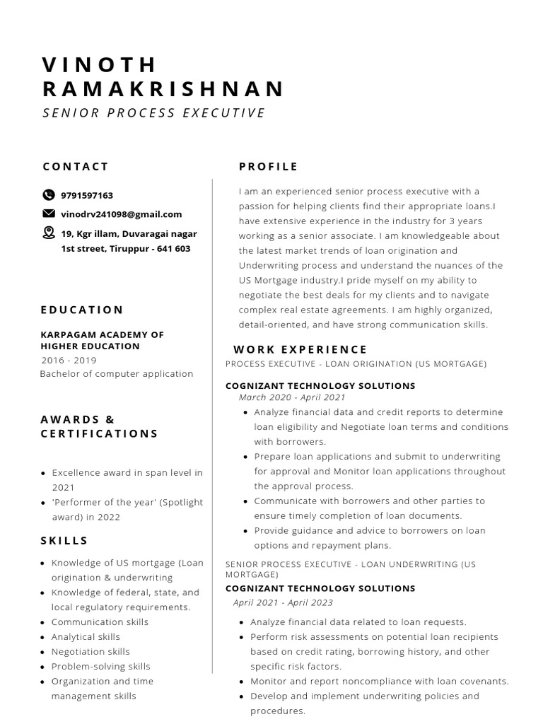 Vinod resume LO & UW updated | PDF | Loans | Loan Origination