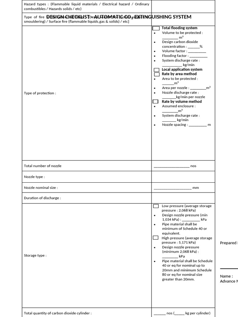 Design Checklist - Automatic CO2 Extinguishing System | PDF | Carbon ...