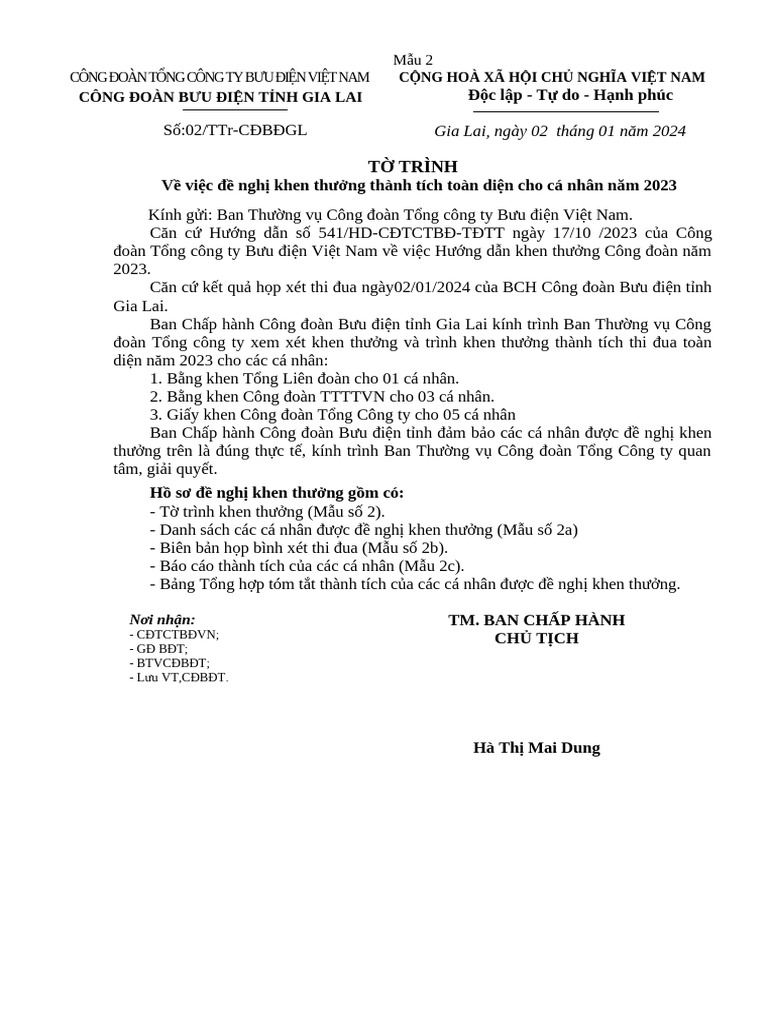 To Trinh, Bien Ban Khen Thuong CA Nhan Toan Dien-2023. | PDF