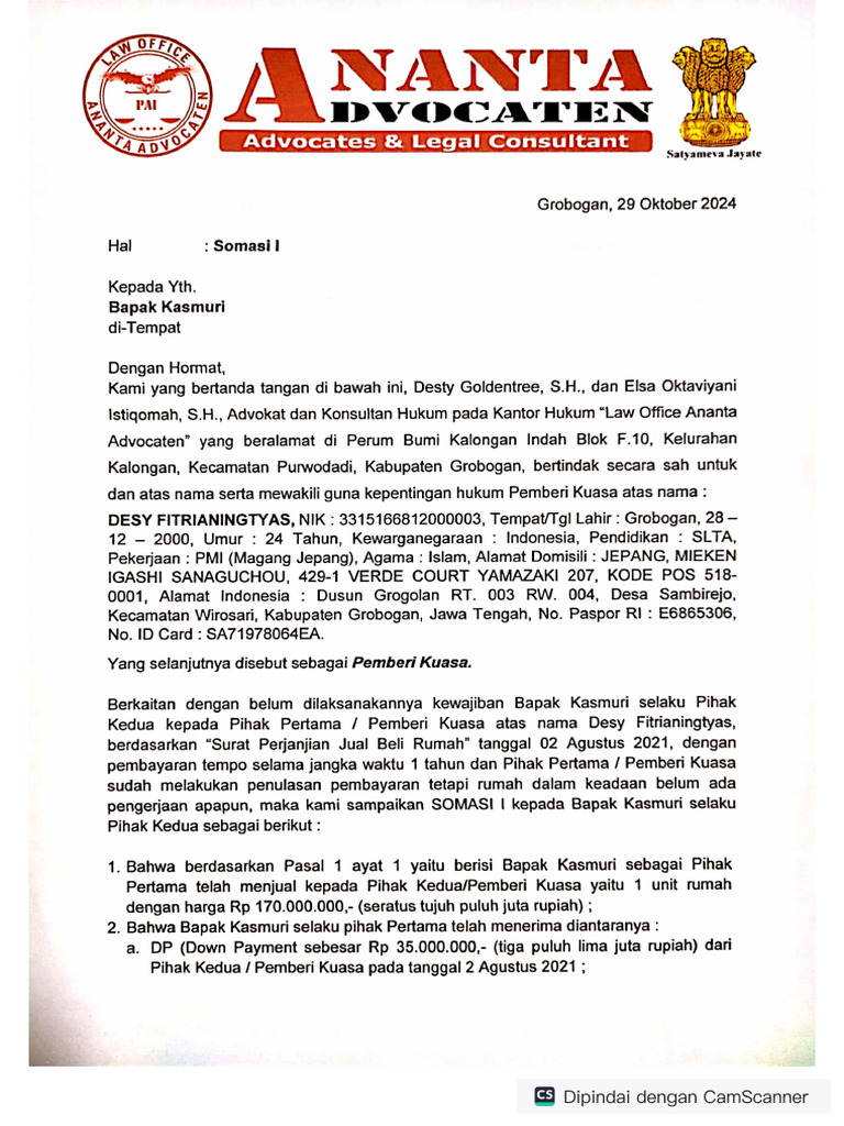 Contoh Somasi I | PDF