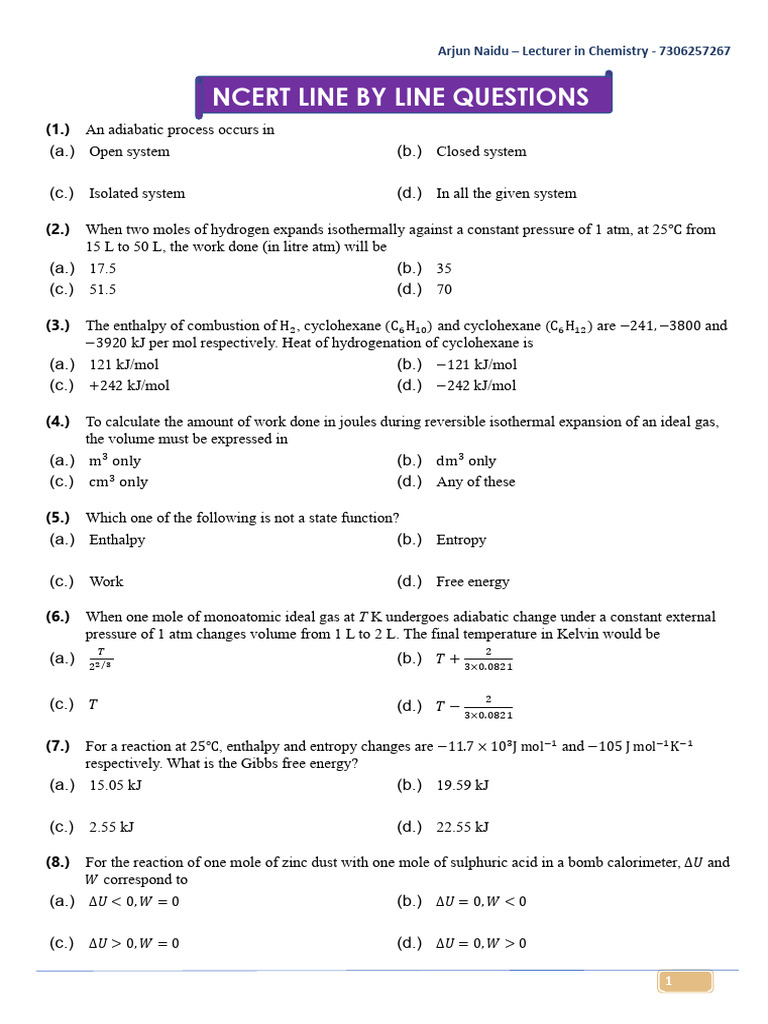 6.thermodynamics (Ncert Lines) | PDF | Gases | Gibbs Free Energy