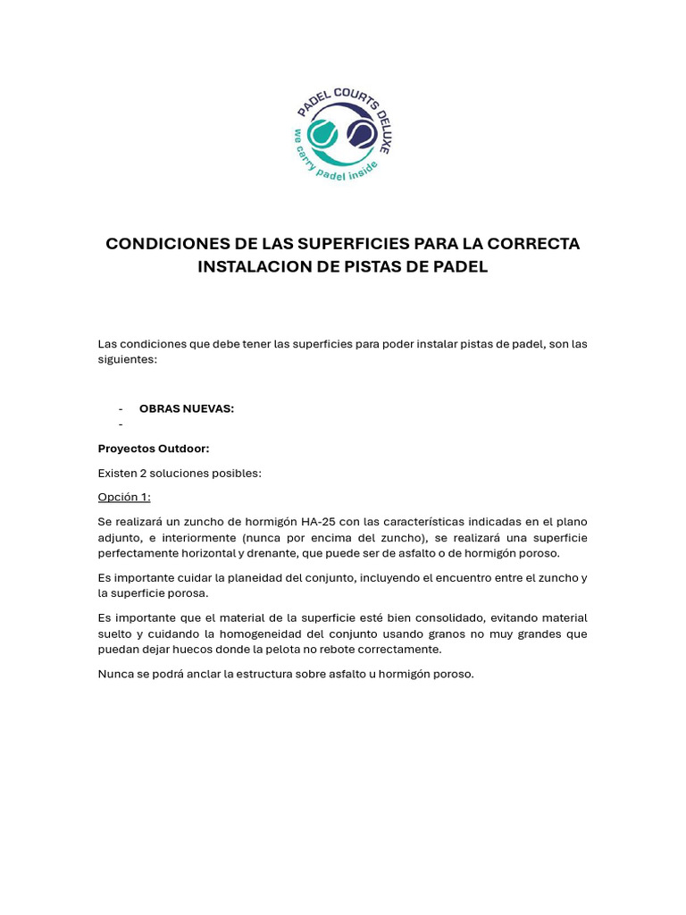 Instalación de Pistas de Pádel: Requisitos | PDF | Hormigón ...