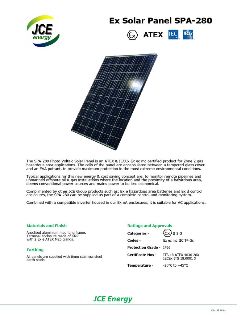 DS-125_-_SPA_280_Solar_Panel | PDF | Solar Panel | Photovoltaics