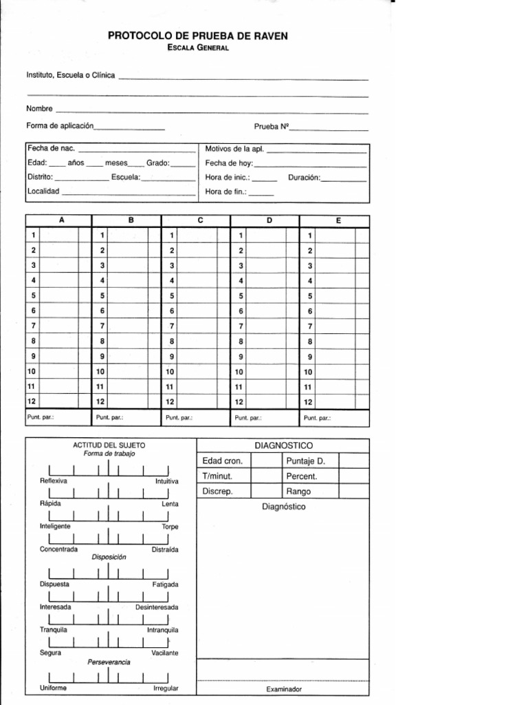 Protocolo de Prueba de Raven - Escala General | PDF