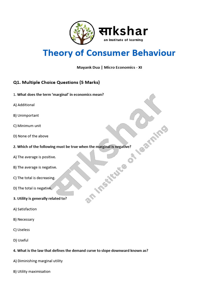 Theory of Consumer Behaviour | PDF | Demand | Utility