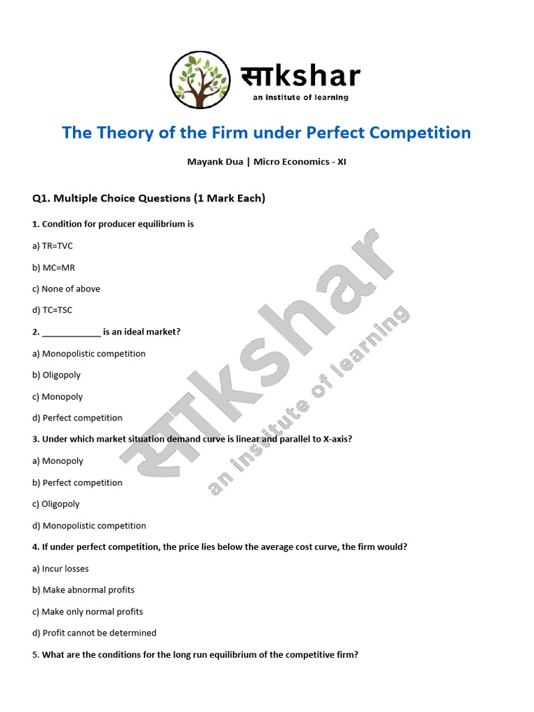 Theory of Firm in Perfect Competition | PDF | Perfect Competition ...