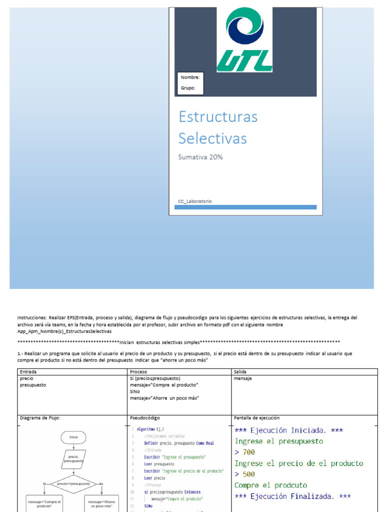 Ejercicios Estructuras Selectivas | PDF | Presupuesto | Informática