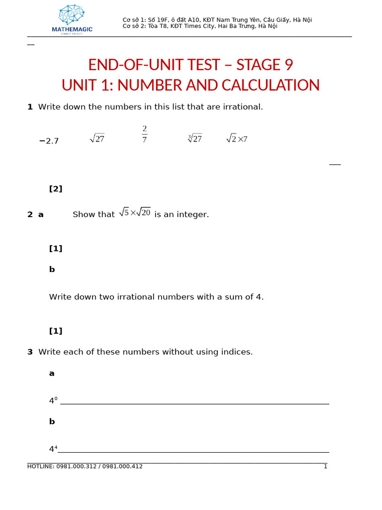 Unit 1 End - of - Unit Test | PDF