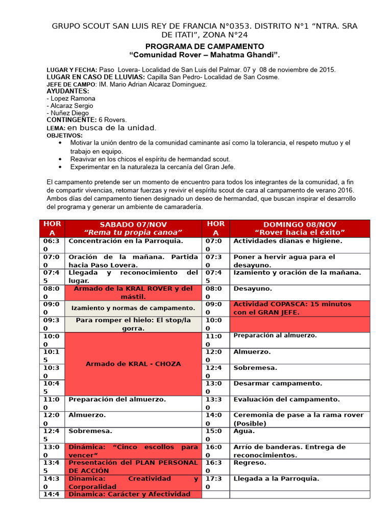 Programa de Campamento | PDF