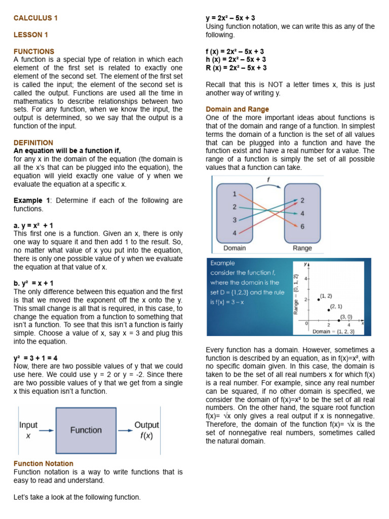 CALCULUS 1 REVIEWER | PDF | Function (Mathematics) | Analysis