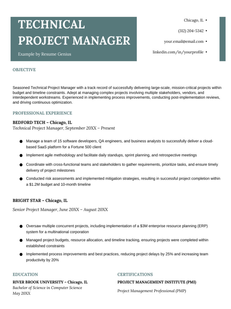 Technical Project Manager Resume Example | PDF | Résumé | Project ...