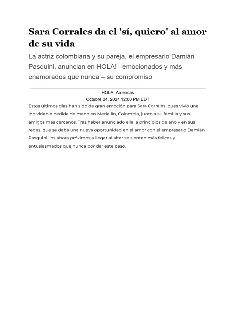 Sara Corrales Da El 'Sí, Quiero' Al Amor de Su Vida | PDF | Amor