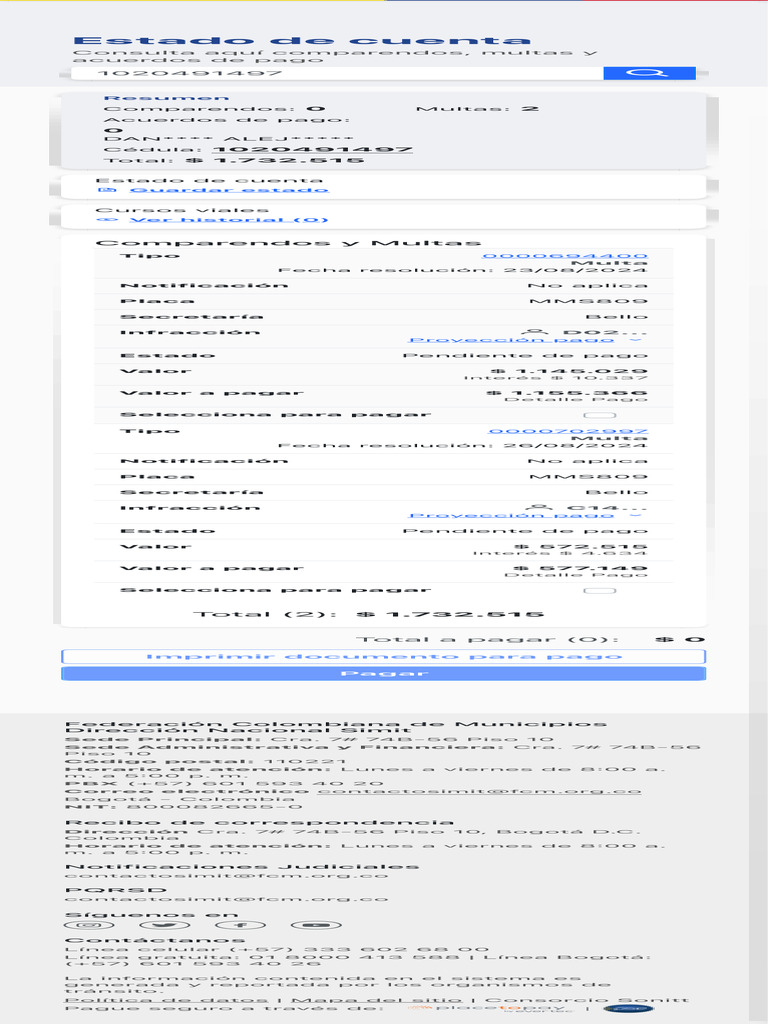 SIMIT Estado de La Cuenta | PDF