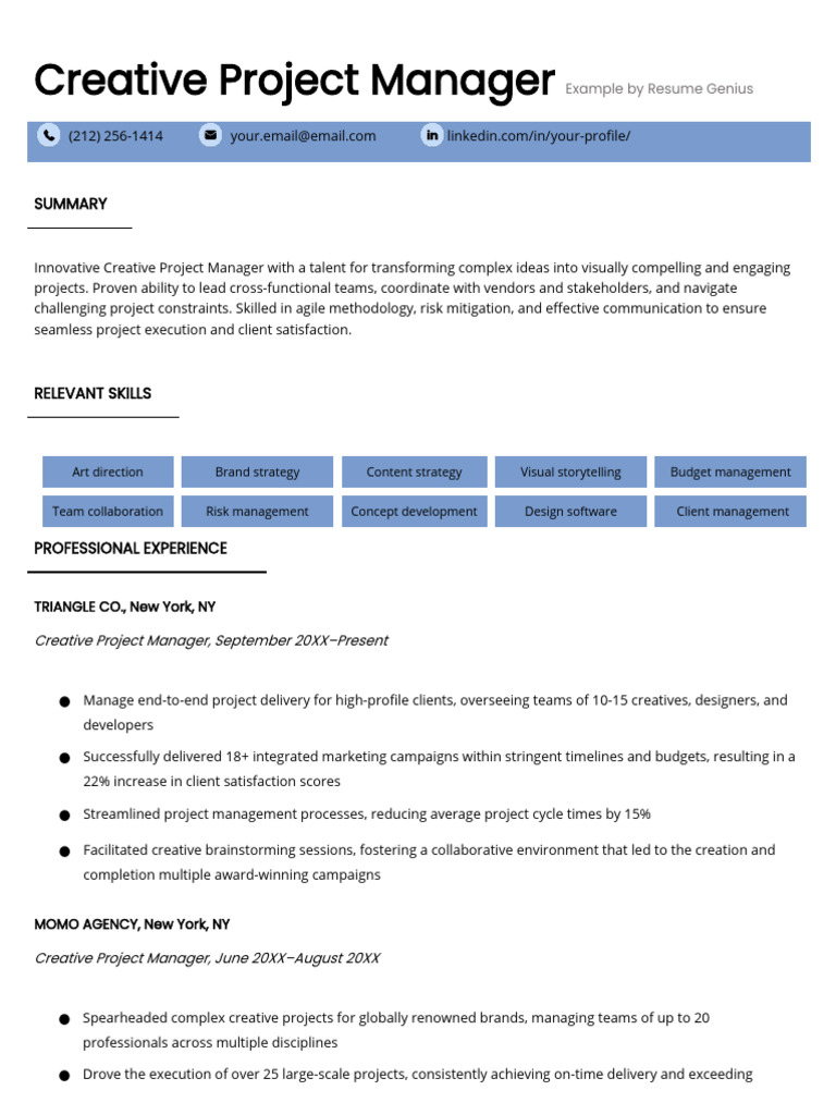 creative-project-manager-resume-example | PDF | Résumé | Project Management