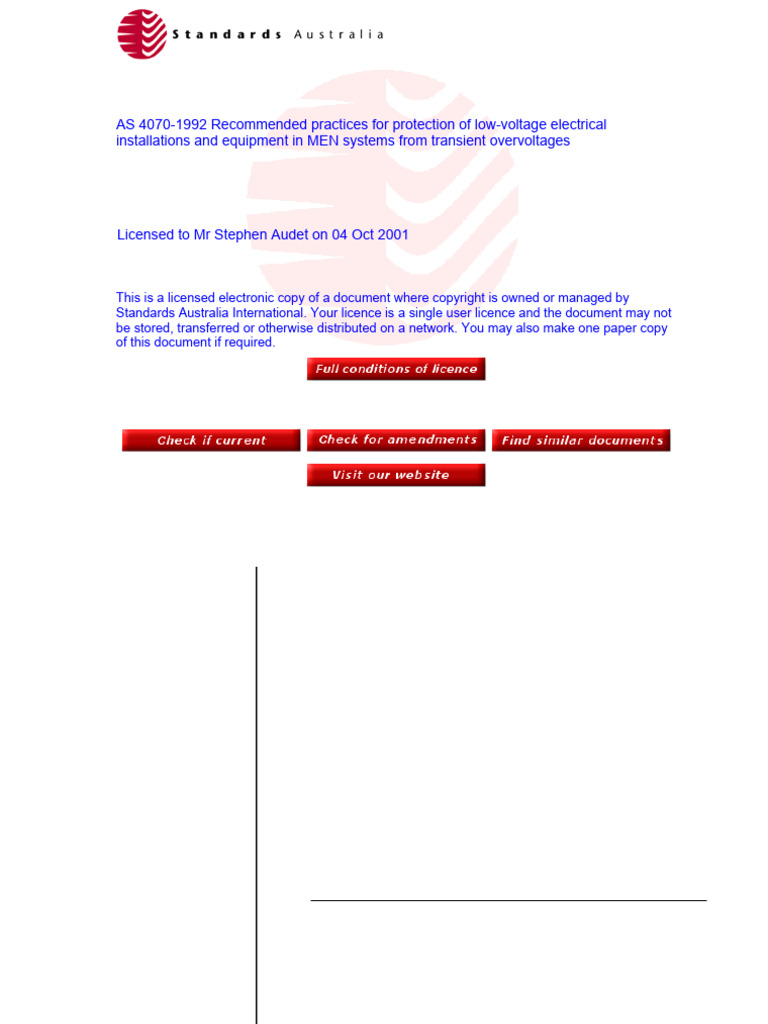 4070 - AS 4070-1992 Recommended practices for protection of LV electrical installations and ...