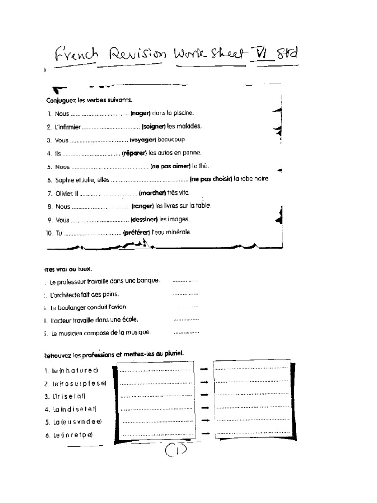 CBSE Class 6 French - Revision | PDF