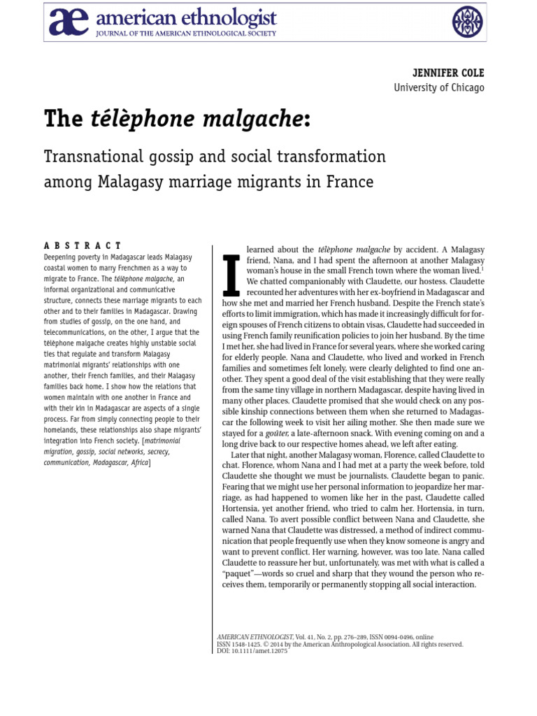 Cole - The Telephone Malagache | PDF | Madagascar | Marriage