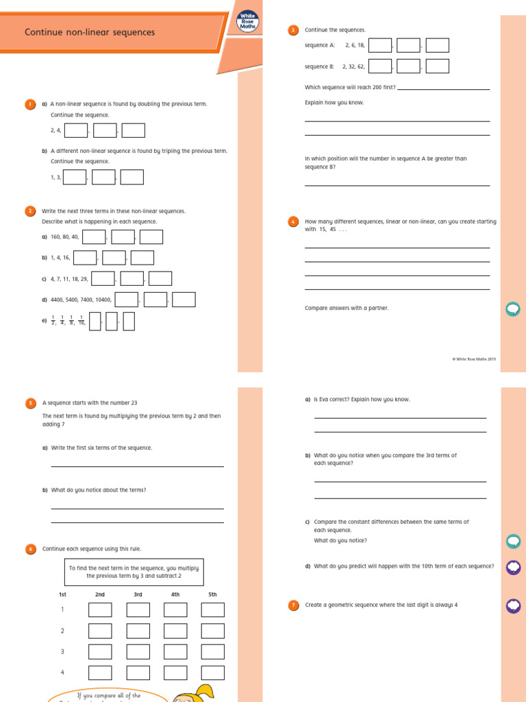 Y7 Autumn Block 1 WO6 Continue Non Linear Sequences 2019 | PDF | Mathematics | Applied Mathematics