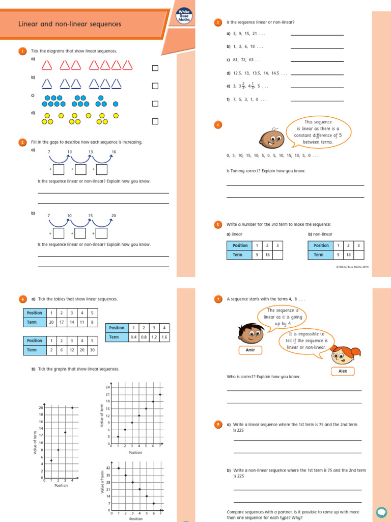 Y7 Autumn Block 1 WO4 Linear and Non Linear Sequences 2019 | PDF ...