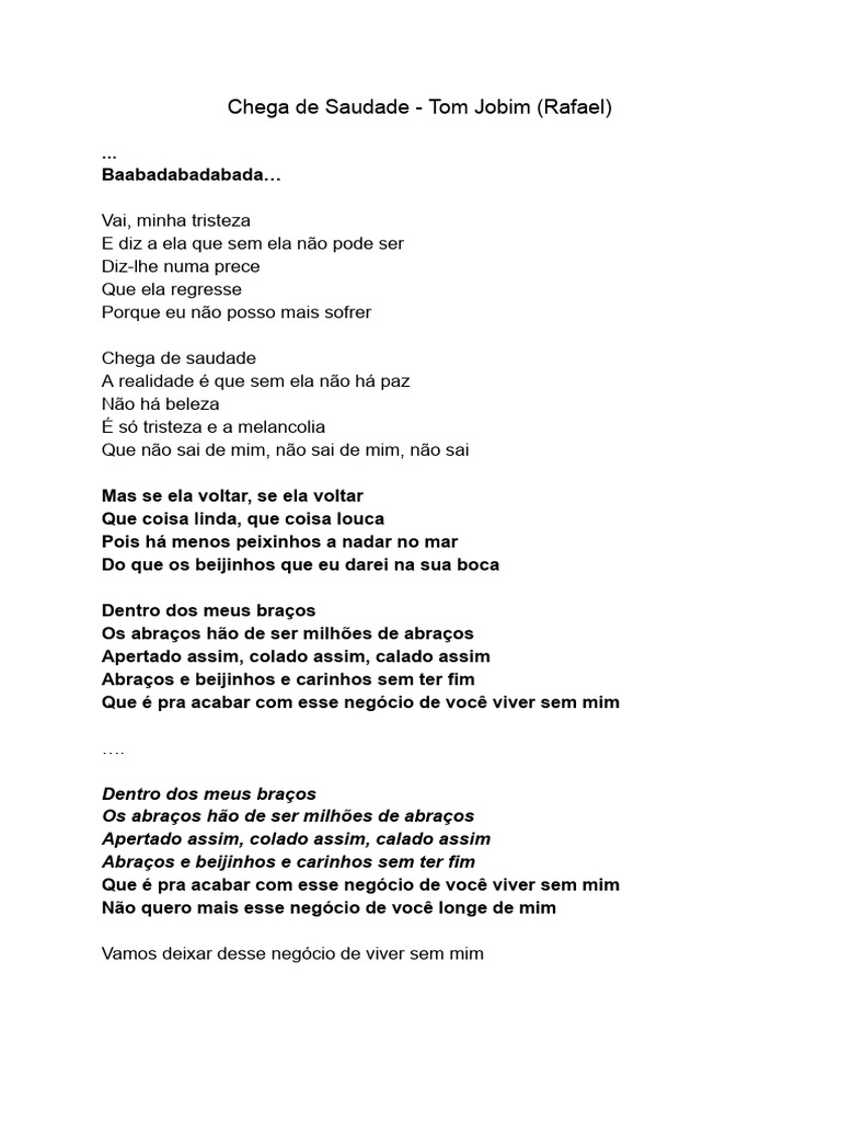 Chega de Saudade - Tom Jobim Letra | PDF