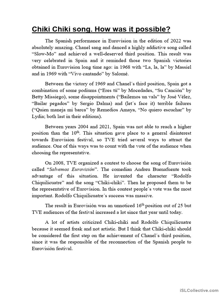 Chiki Chiki: Spain's Eurovision Revival | PDF | Spanish Music | European Music