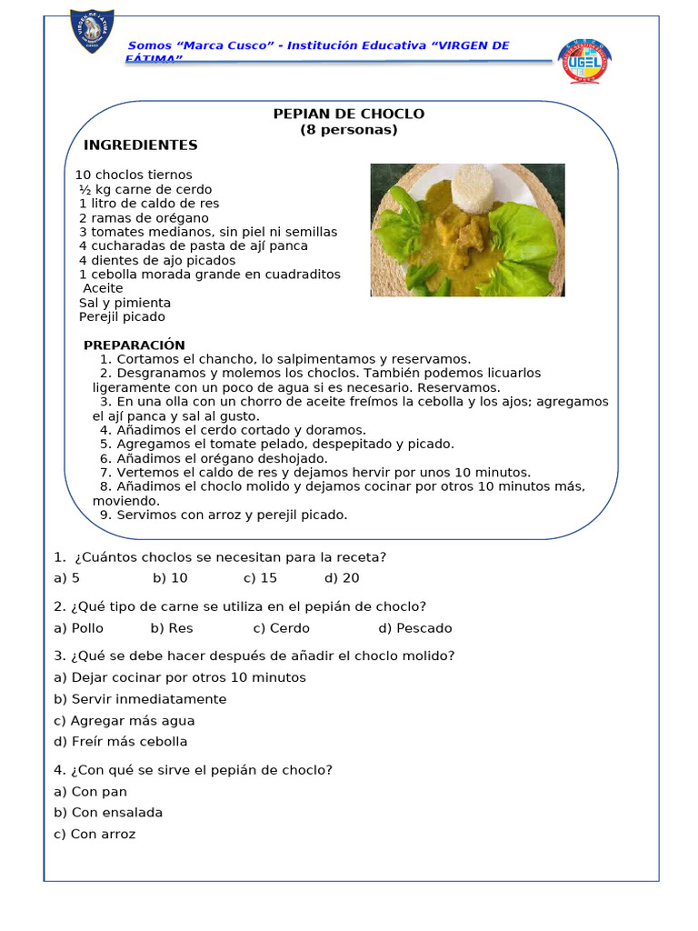 Receta de Pepián de Choclo Peruano | PDF | Caldo | Maíz