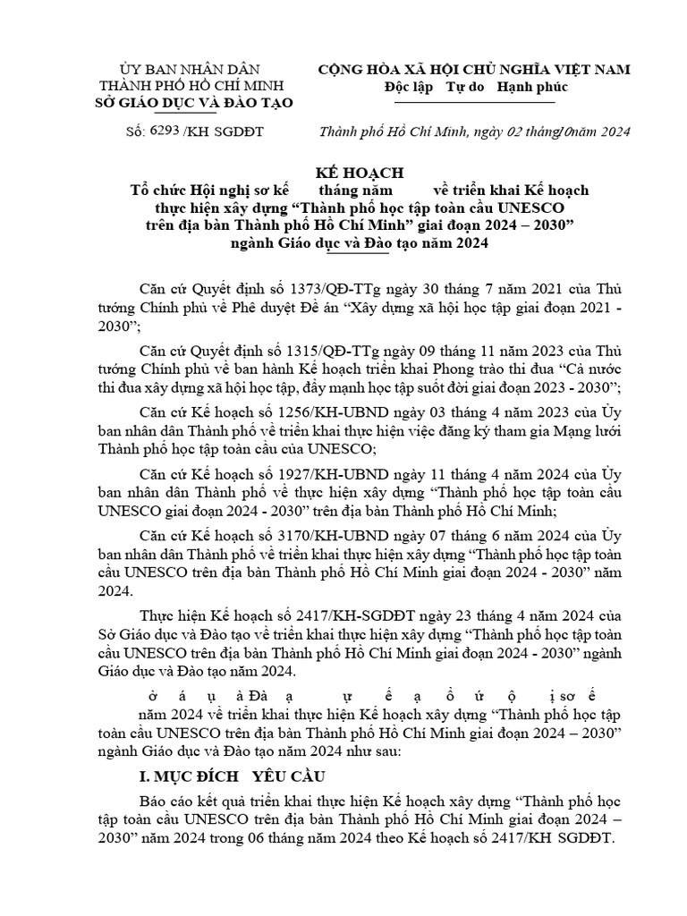 6293 - 2. Ke Hoach Hoi Nghi So Ket 6 Thang 2024 Thanh Pho Hoc Tap UNESCO 2 | PDF
