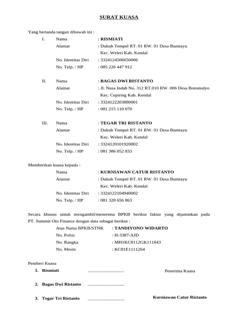 SURAT KUASA BPKB | PDF