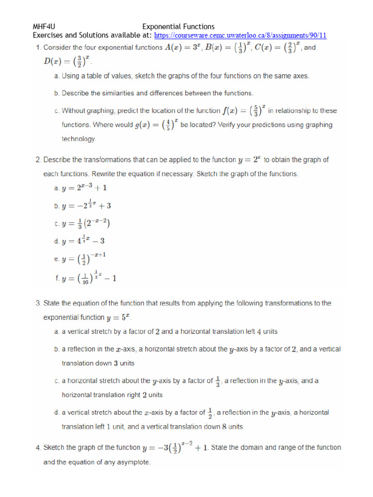02 Exponential Functions Transformations Pdf
