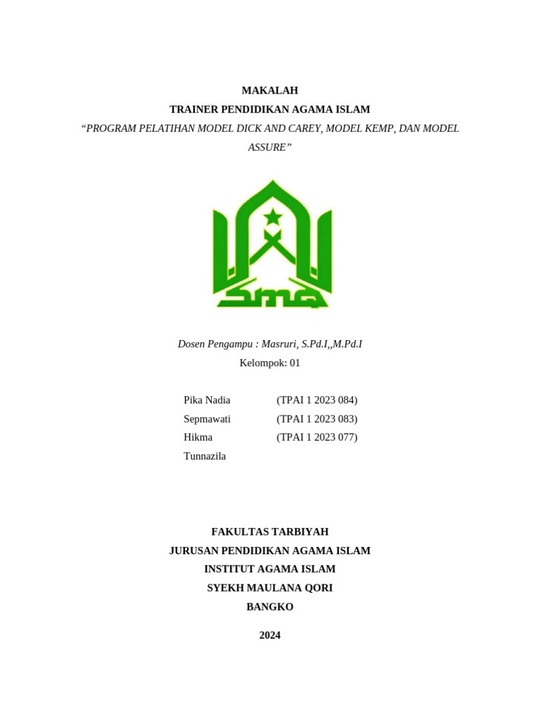 Makalah Program Pelatihan Model Dick and Carey Model Kemp Dan Model ...