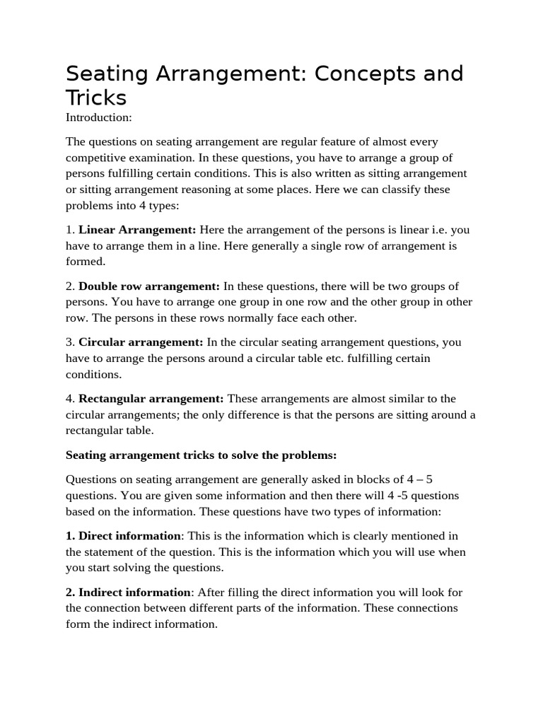 Seating Arrangement Notes | PDF