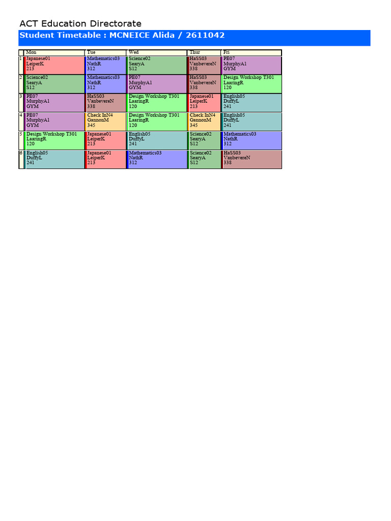 Student Timetable Overview | PDF