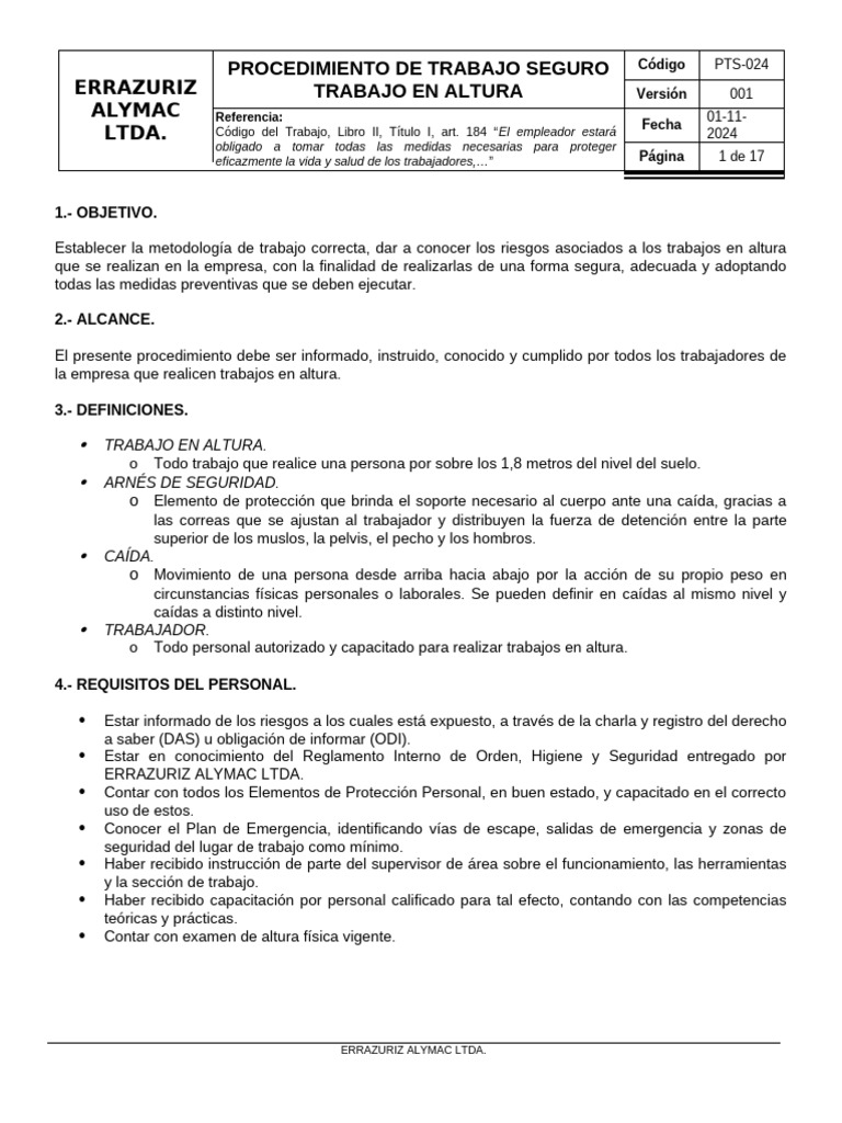 P.T.S. 024 Trabajos en Altura. | PDF | Guante