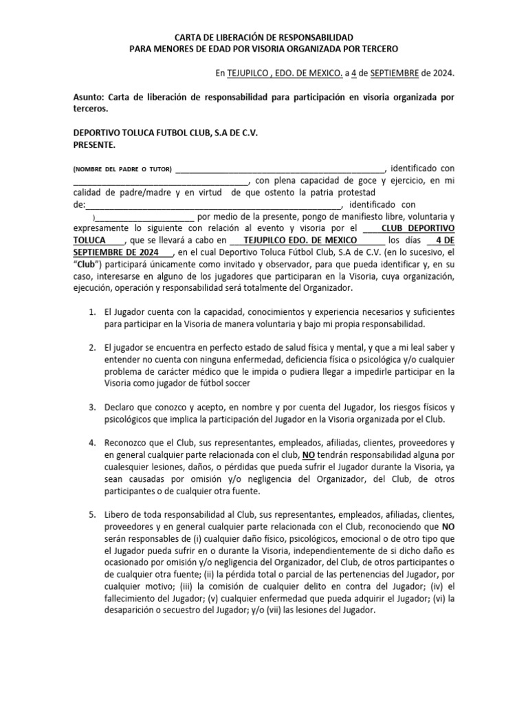 Carta Responsiva Menores de Edad | PDF | Derecho