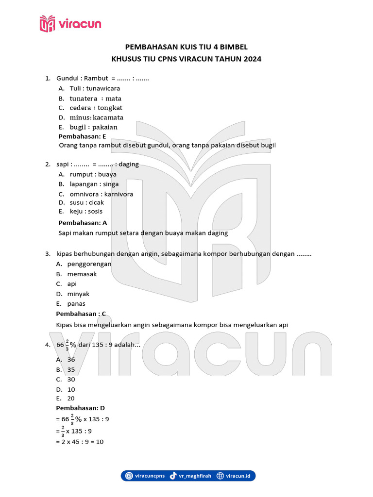 Pembahasan Kuis TIU CPNS 2024 | PDF | Metode & Bahan Ajar