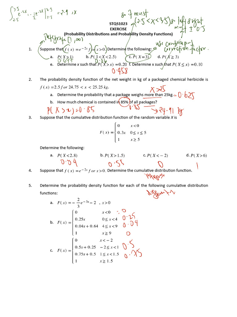 Exercise Probability Distributions and Probability Density Functions | PDF