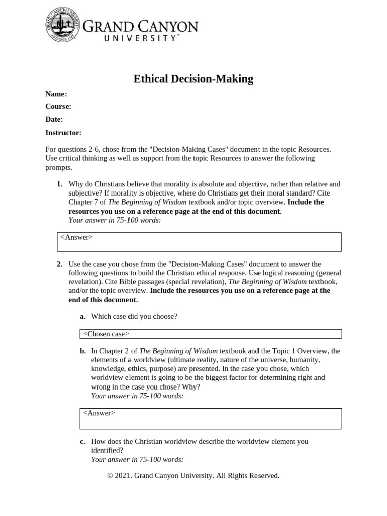 CWV 101 301 RS T6 T7EthicalDecisionMaking | PDF | Morality | Decision Making